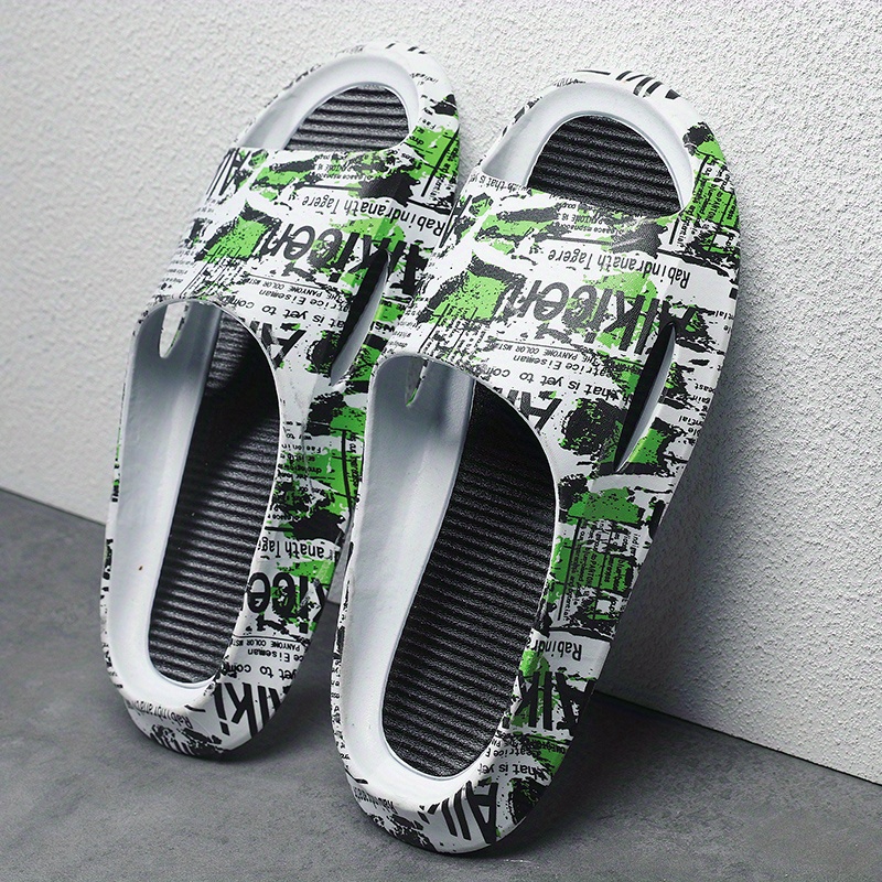Mens Letter Print Open Toe Eva Slippers Casual Lightweight Beach Shoes Non Slip Quick Drying ...