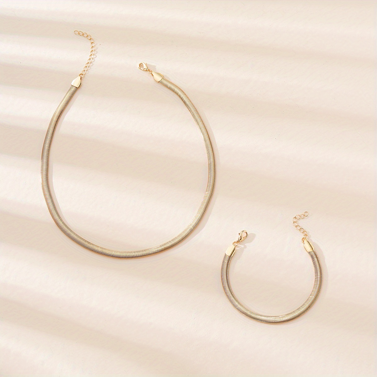 Flat Snake Chain Bracelet Choker Necklace Set Simple Jewelry - Temu ...