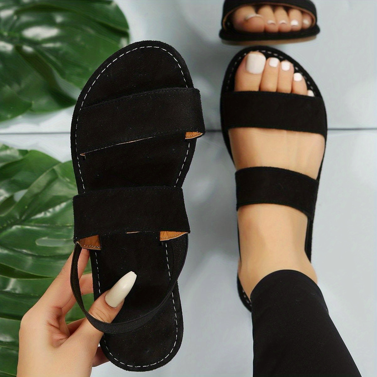 Sandales Plates À Double Bandes Femme Chaussures Ouvertes À - Temu France