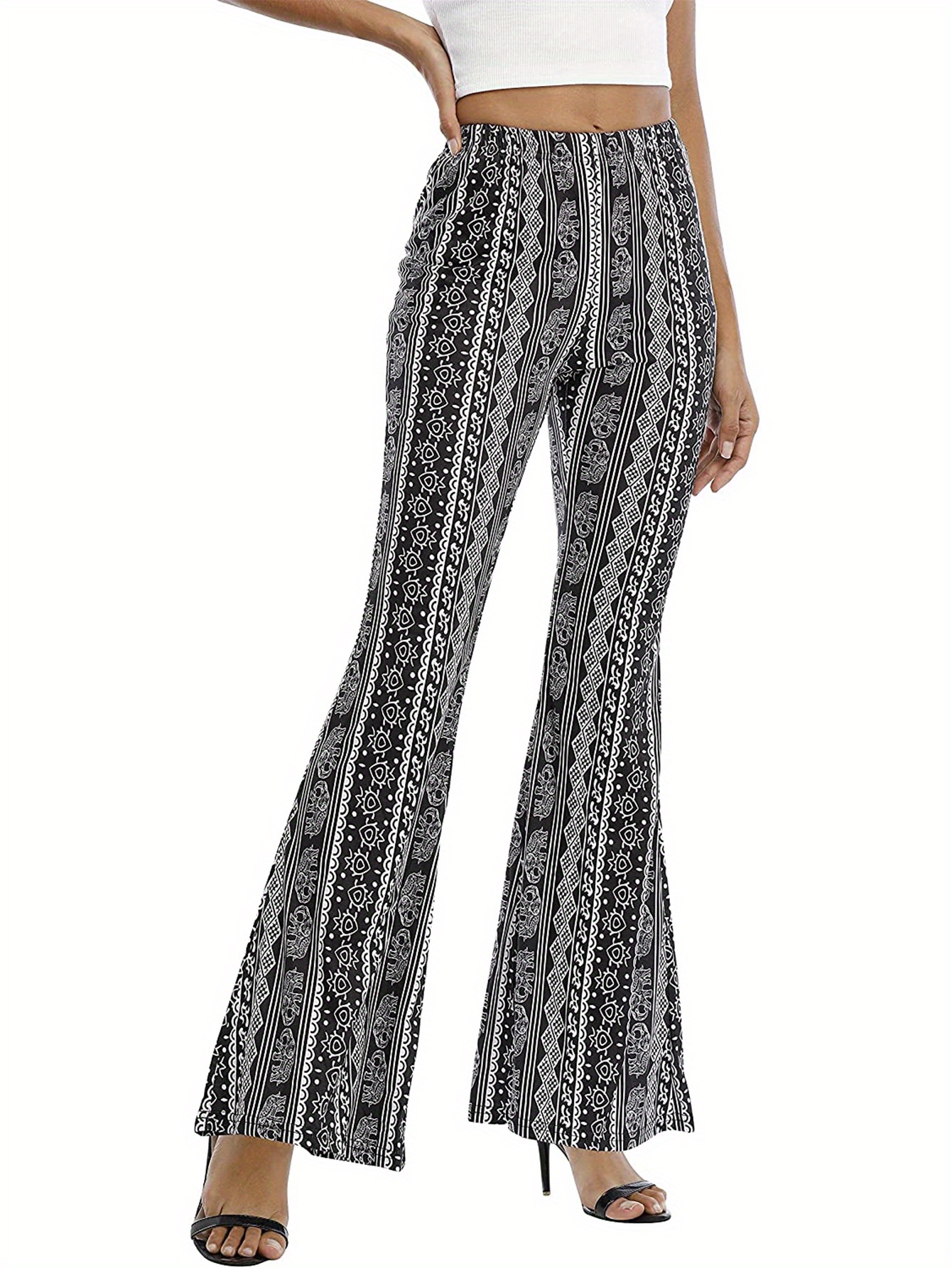Floral Print Flare Leg Pants Boho Pants Spring Summer - Temu