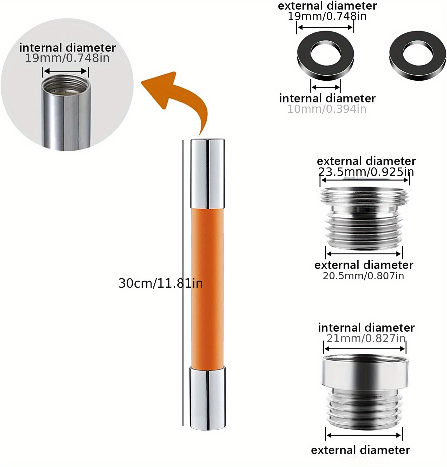 360° Faucet Extension Tube, Copper Faucet Extension Hose, Flexible ...