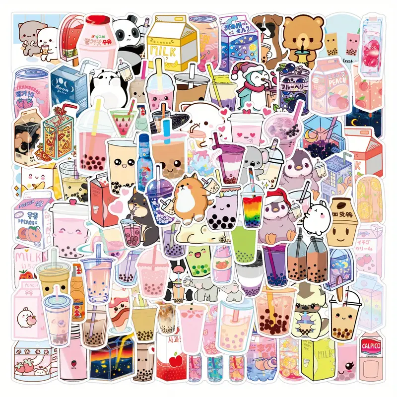 155pcs 귀여운 거품 차 스티커 음료 스티커 비닐 귀여운 차 스티커 선물 Asthetic 스티커 십대 소녀 어린이를