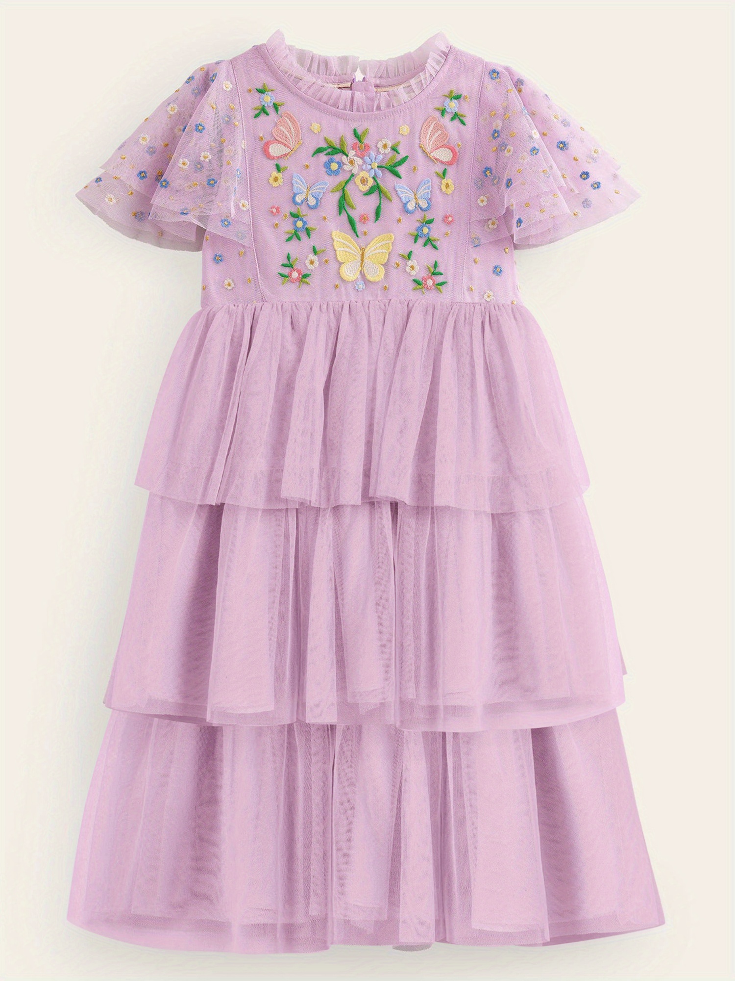 Toddler Girls Flutter Sleeve Flower Embroidery - Temu New Zealand