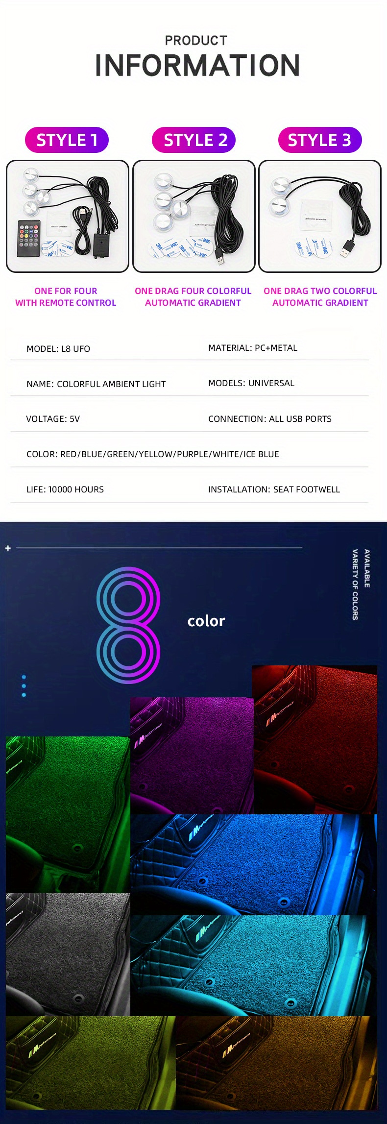 Car Led Voice Control Ambient Light 4 Colorful Rgb Car Foot - Temu