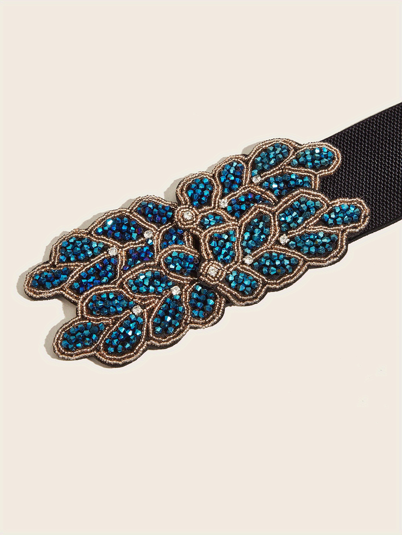 black wide elastic belt double row flower - Temu