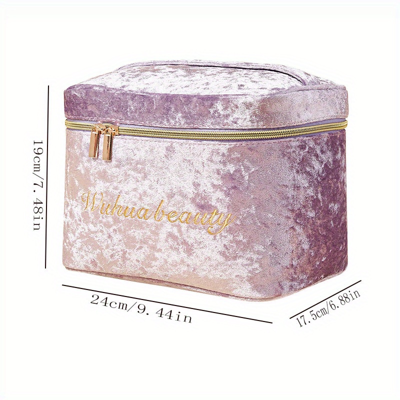 Letter Embroidery Handheld Makeup Bag Vintage Velvet Travel - Temu ...