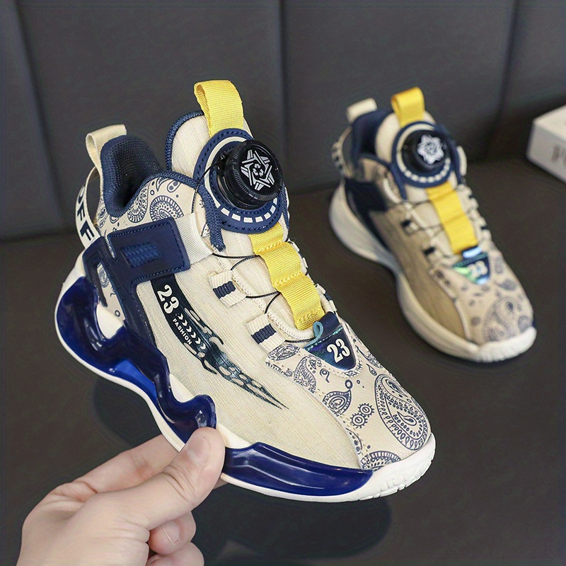 Boys Color Block Trendy Casual Shoes Rotary Button Non Slip - Temu ...