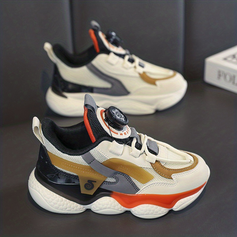 Boys Color Block Trendy Casual Shoes With Rotary Button Non Slip ...