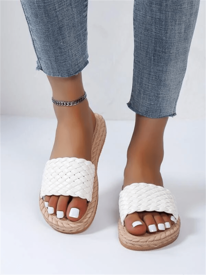 Women's Braided Flat Slides Casual Open Round Toe Non Slip - Temu ...