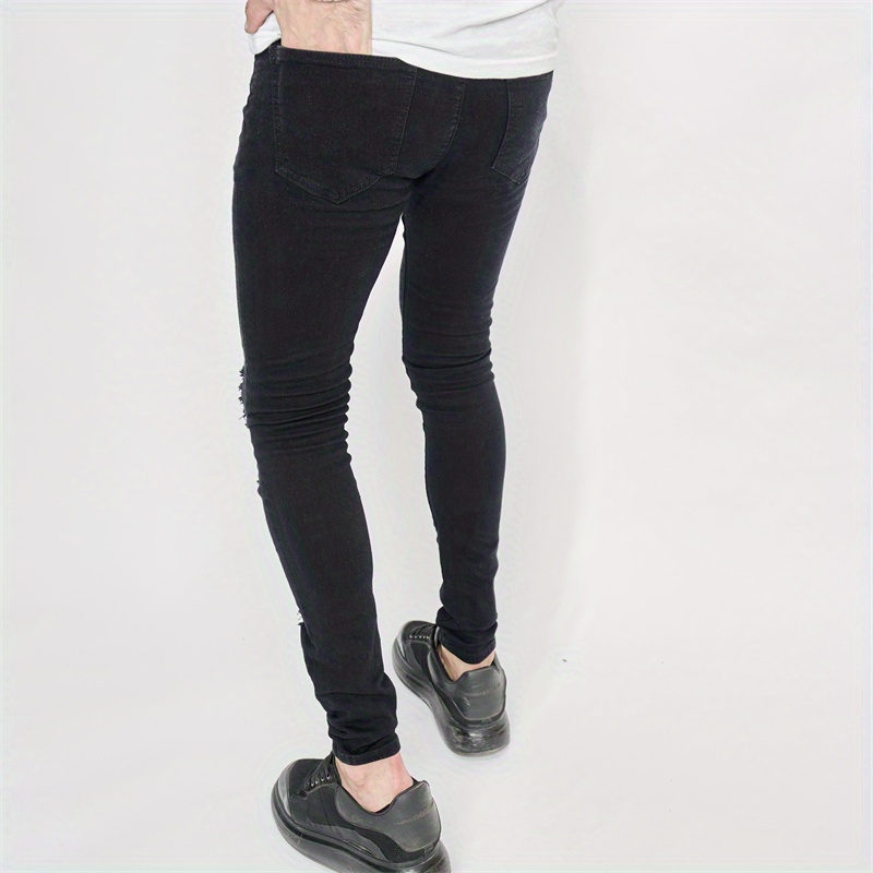 Ripped Design Slim Fit Jeans Men's Casual Street Style - Temu United ...