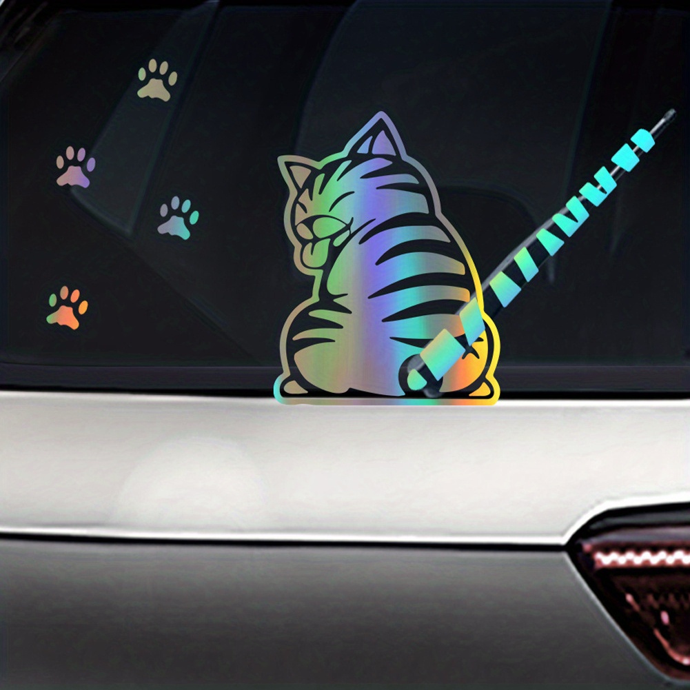 Cat Decalwaterproof Vinyl Cartoon Funny Cat Moving Tail Decals And Stickers For Car Rear Wipers