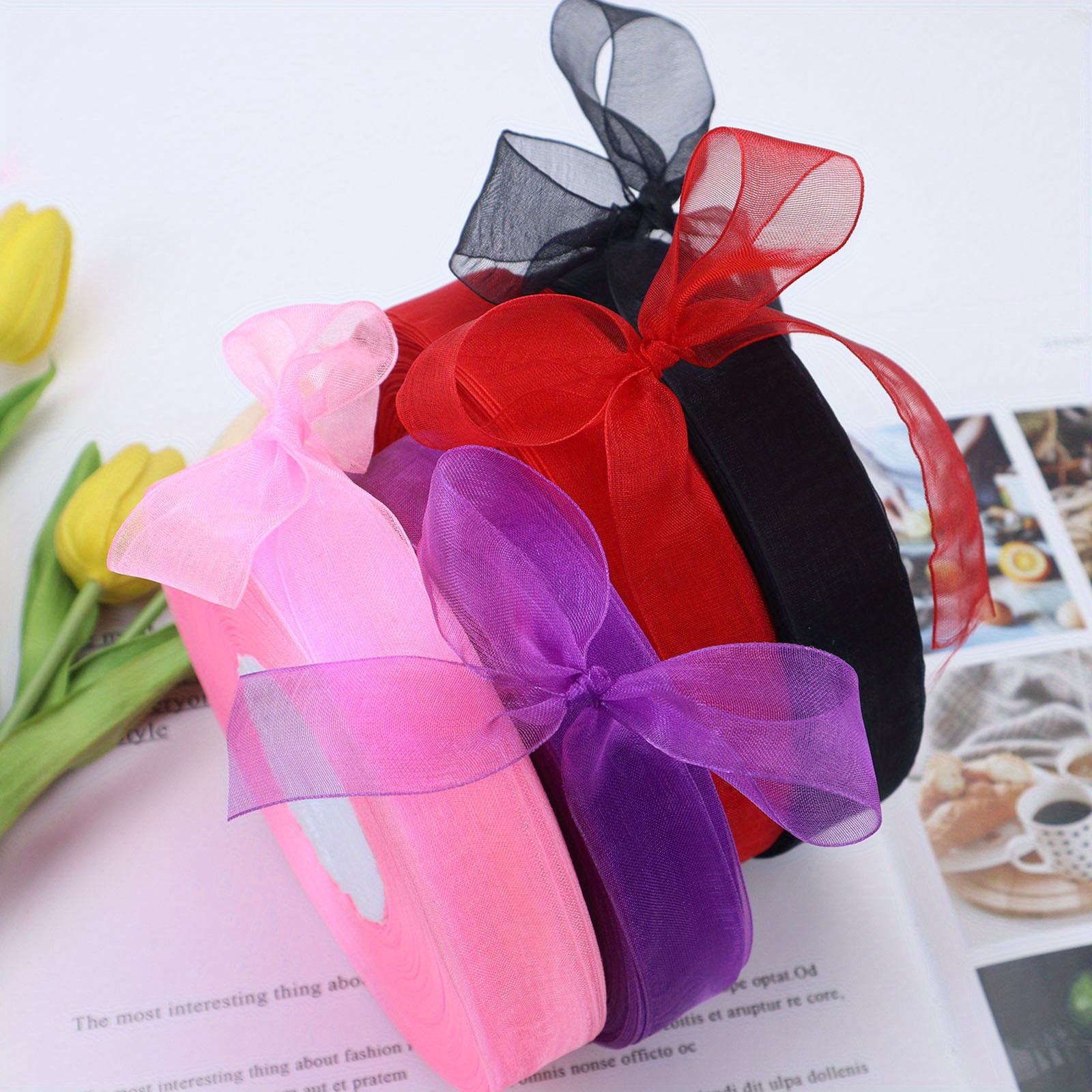 91 4m roll chiffon ribbon sheer organza tulle lace for decor hair ...