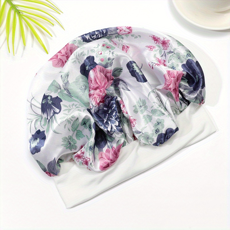 Flower Print Satin Bonnet Imitation Silk Hair Bonnet - Temu Australia