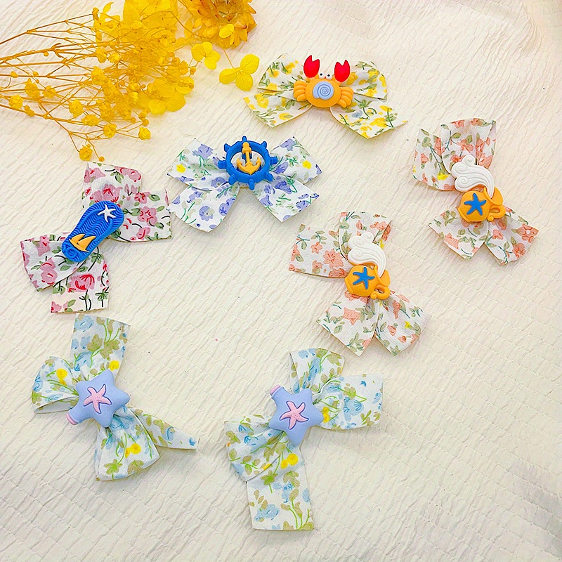 2pcs Print Fabric Hair Clips Ocean Wishing Bottle Bow Hair Clips For ...