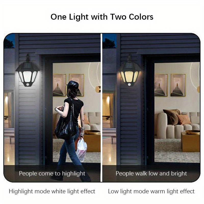 Solar Led Wall Light Motion Sensor Wall Lantern Outdoor - Temu