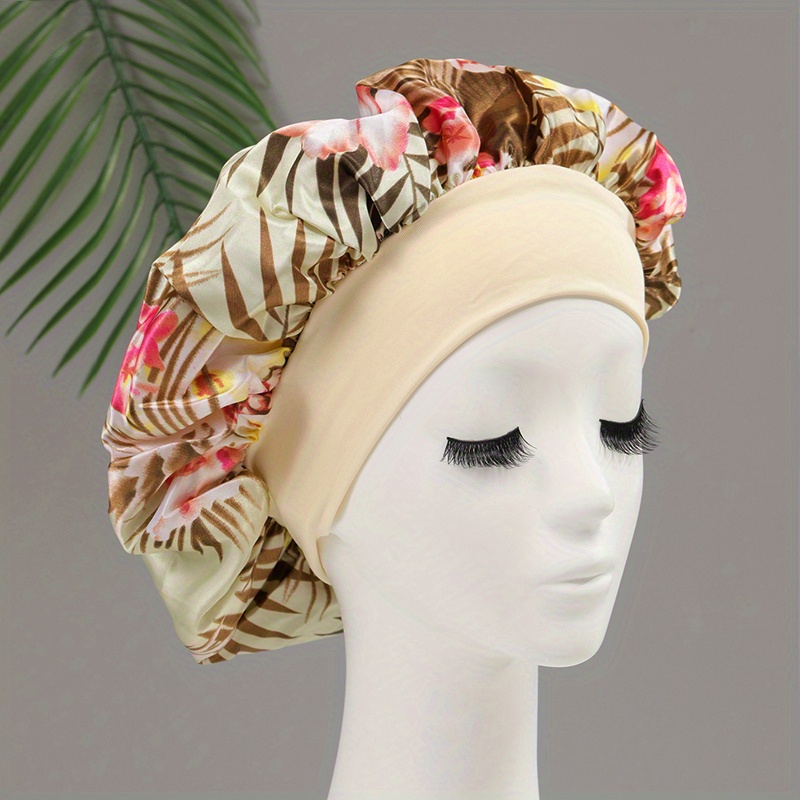 Flower Print Satin Bonnet Imitation Silk Hair Bonnet - Temu Australia