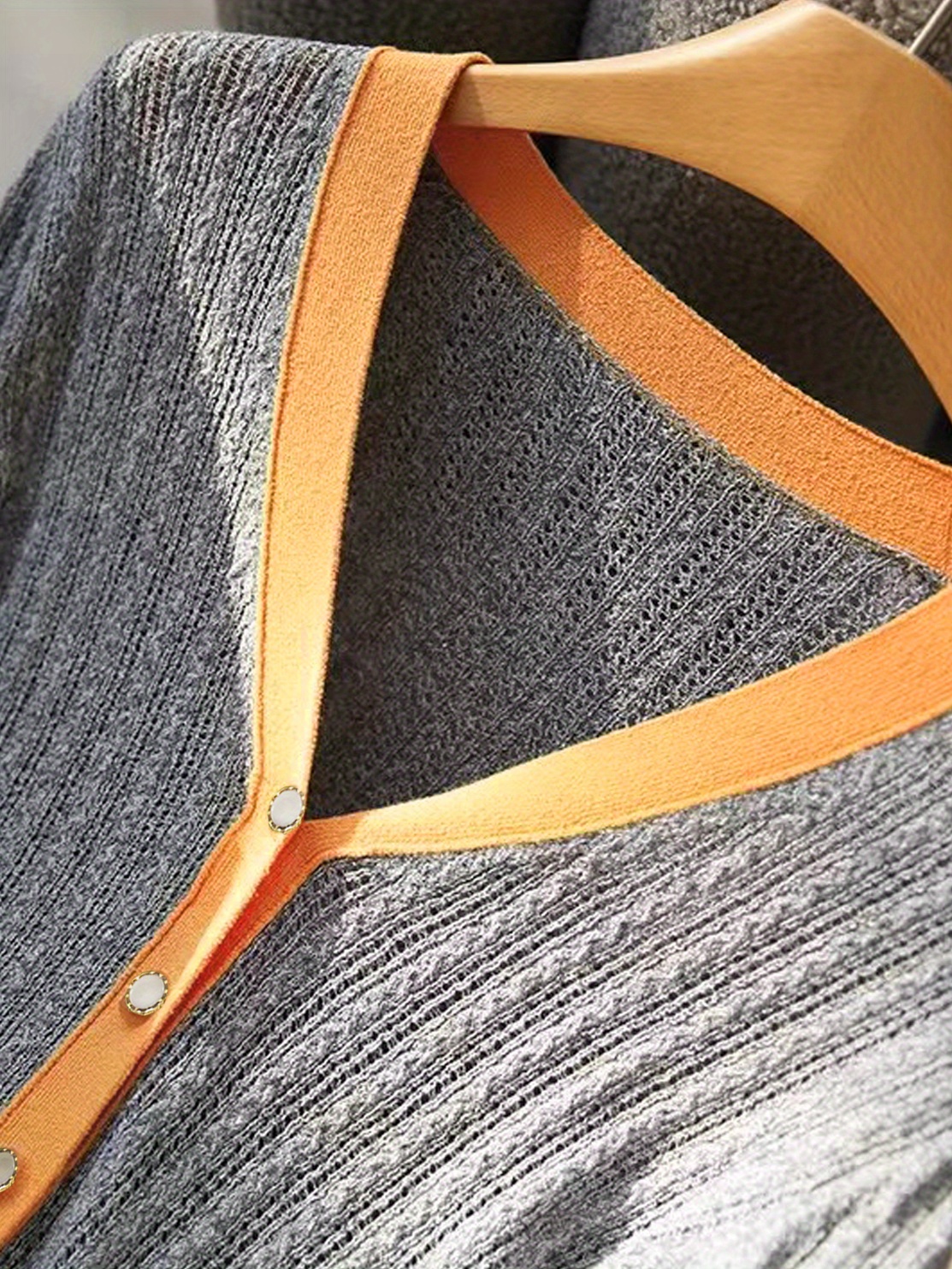 contrast trim button front cardigan casual v neck long - Temu New Zealand