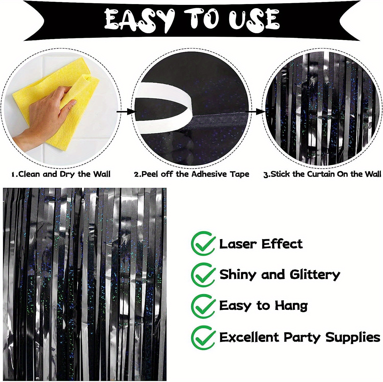 Black Laser Metal Foil Tassel Streamer Photo Booth Props - Temu United ...