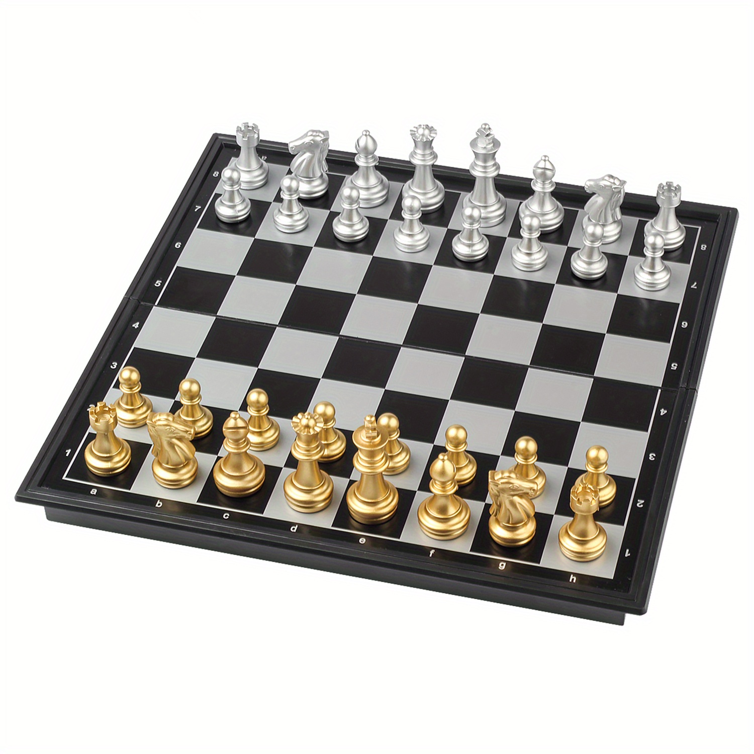 9 8 Inches Magnetic Wooden Chess Set Gold And Silver Set Folding Board ...