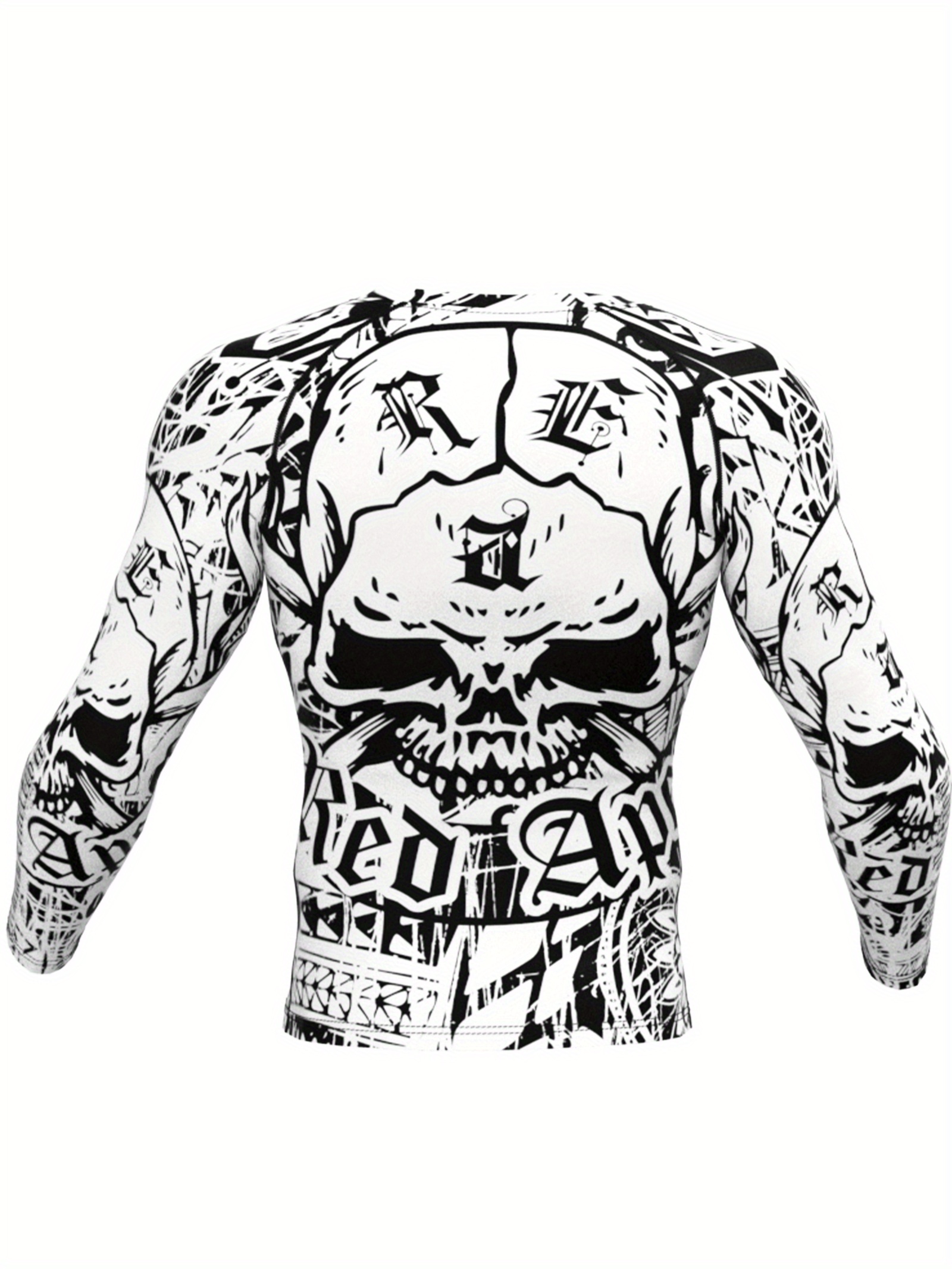 Skull Print Compression Shirt Men Quick drying Breathable - Temu United ...