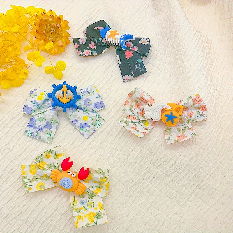 2pcs Print Fabric Hair Clips Ocean Wishing Bottle Bow Hair Clips For ...