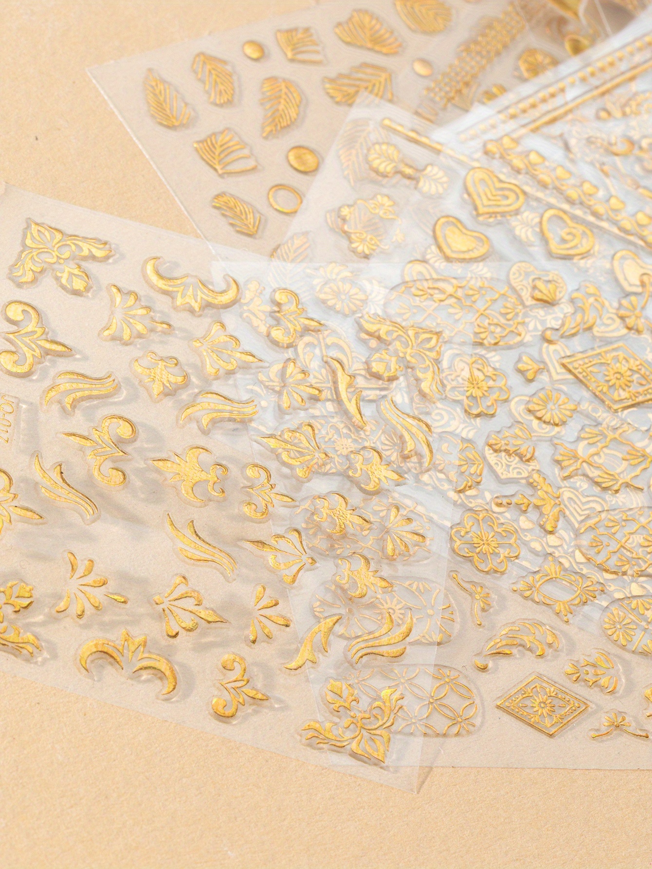 Mixed Types Nail Art Stickers Golden Silvery Pink 5d - Temu Australia