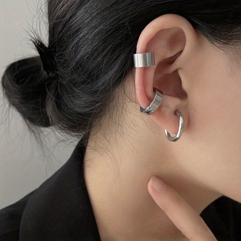 Stainless Steel No Ear Hole Ear Clip piece Set - Temu United