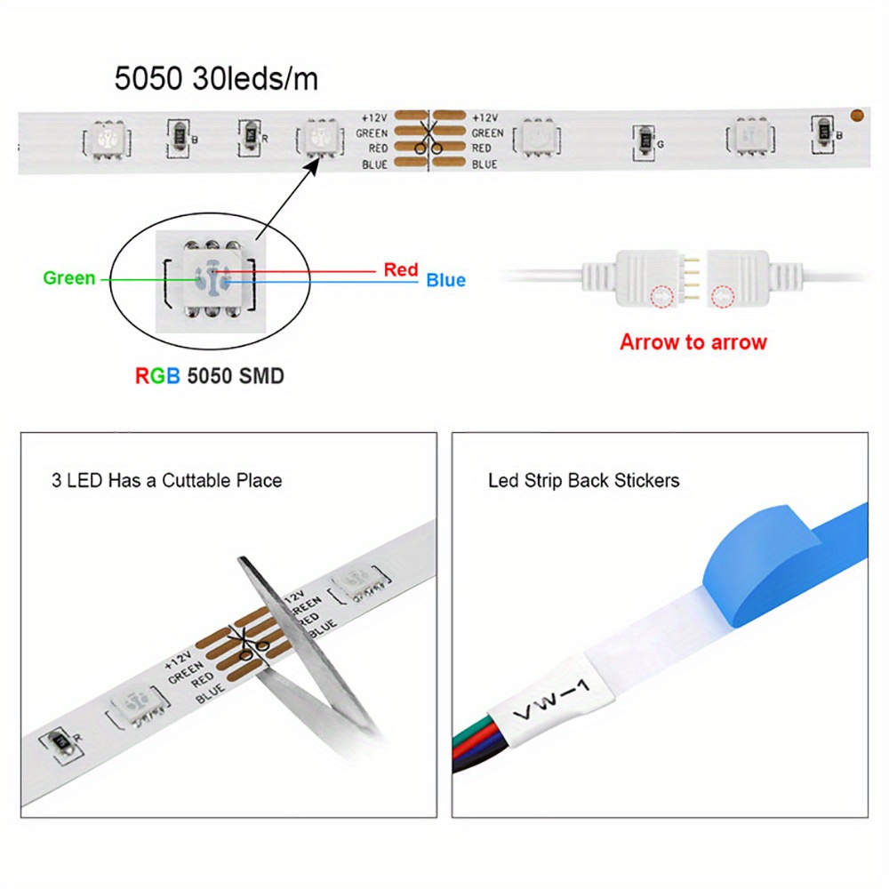1 セット 30LED/3.28FT 5V USB RGB ブル LED ライト 有線 3 キー - Temu Japan