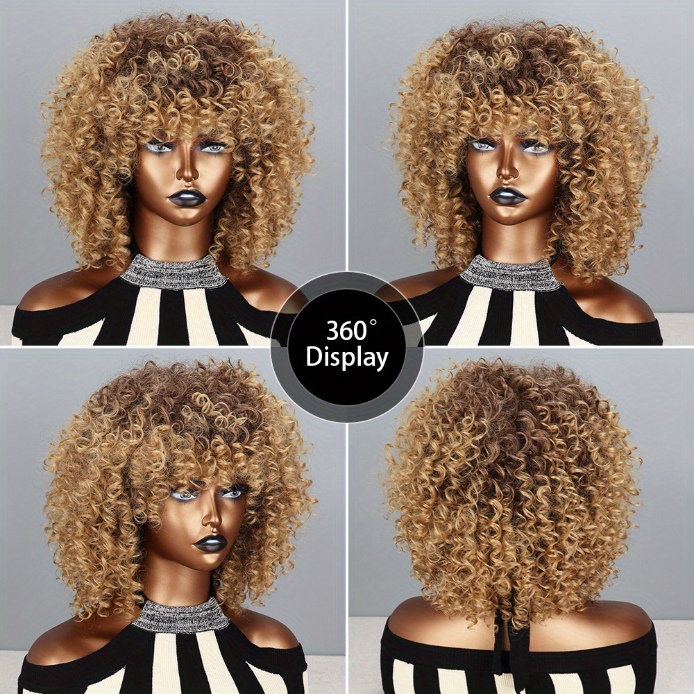 Natural Looking Afro Kinky Curly Hair Wig With Bangs Perfect Temu
