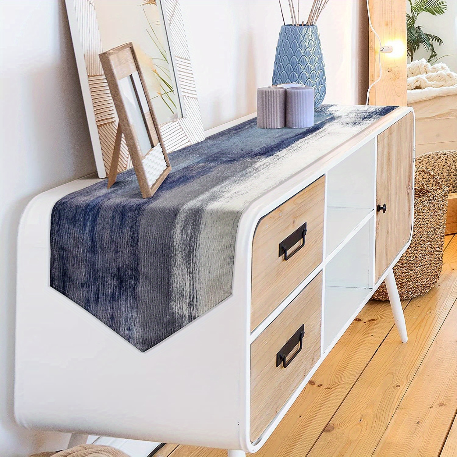 Rustic Linen Burlap Table Runner Retro Abstract Art Painting - Temu