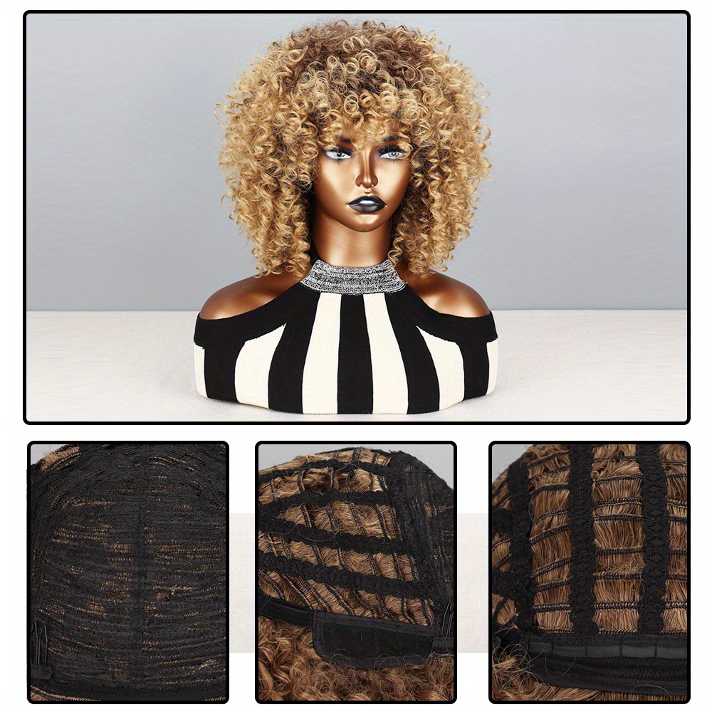 Natural Looking Afro Kinky Curly Hair Wig With Bangs Perfect Temu