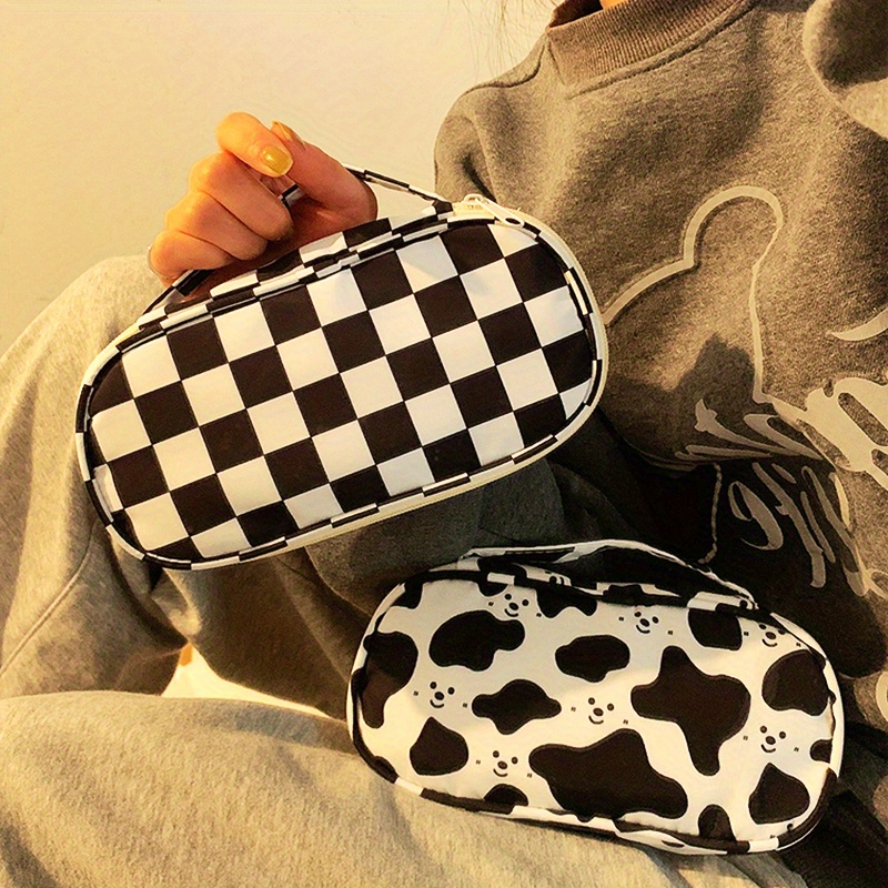 Classic Cow Print Makeup Pouch Checkerboard Pattern - Temu Australia