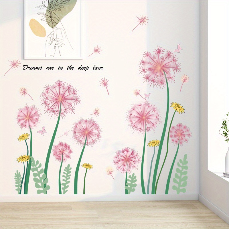 Pink Dandelion Wall Stickers Self Wall Sticker - Temu