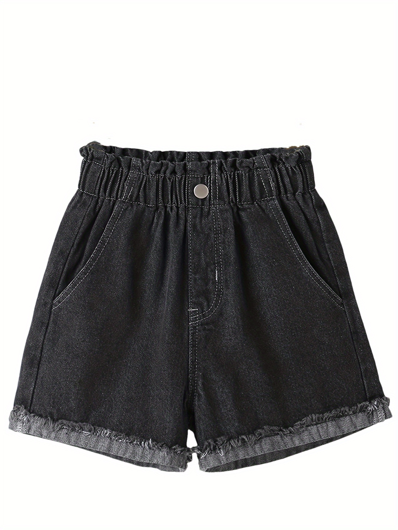 Girls Casual Elastic Waist Pockets Hem Denim Shorts Kids - Temu Australia