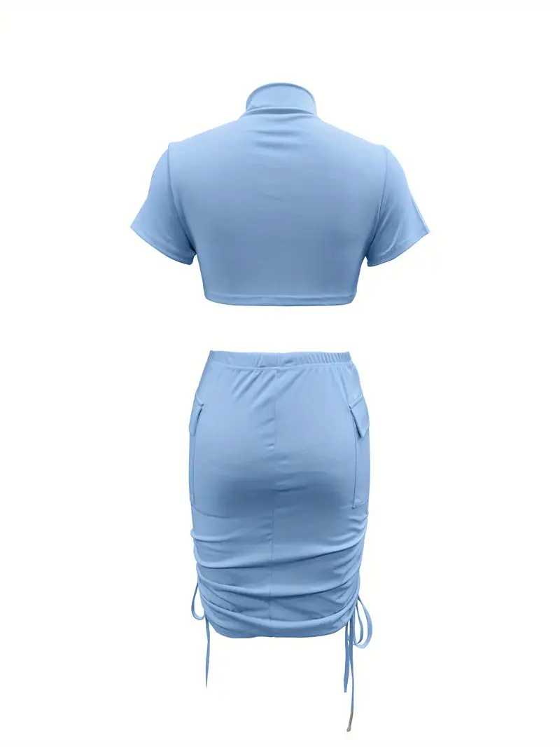 Y2k Matching Two Piece Skirt Set Crop Mock Neck Top Temu