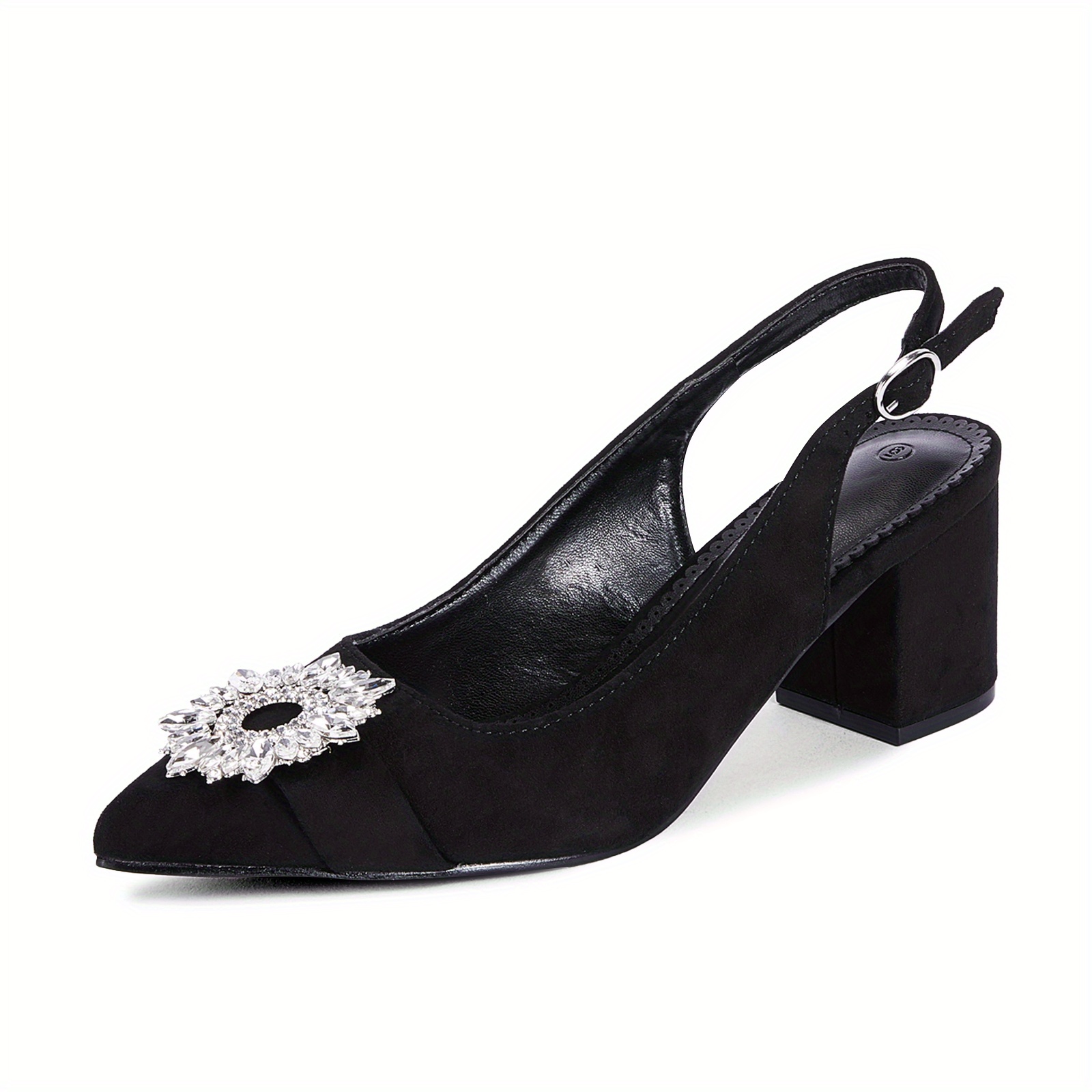 Women's Pointed Toe Block Heel Sandals Fashion Rhinestone Slingback ...