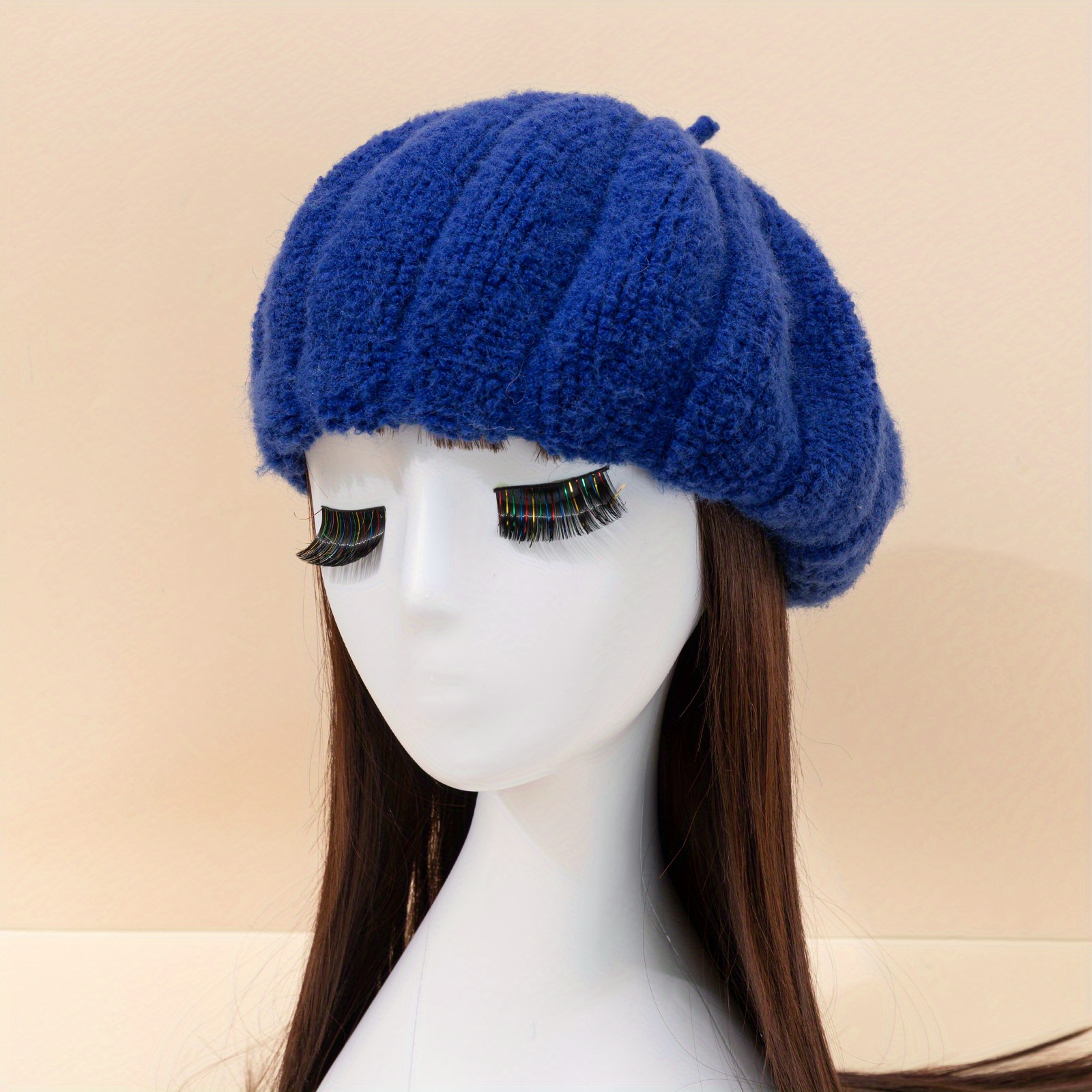 Fluffy Solid Color Winter Beret Hat Packable Thermal Knitted - Temu
