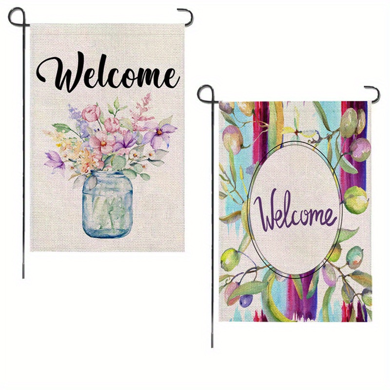 2pcs Set Summer Garden Flags Welcome Double Sided Printing Linen Flags ...