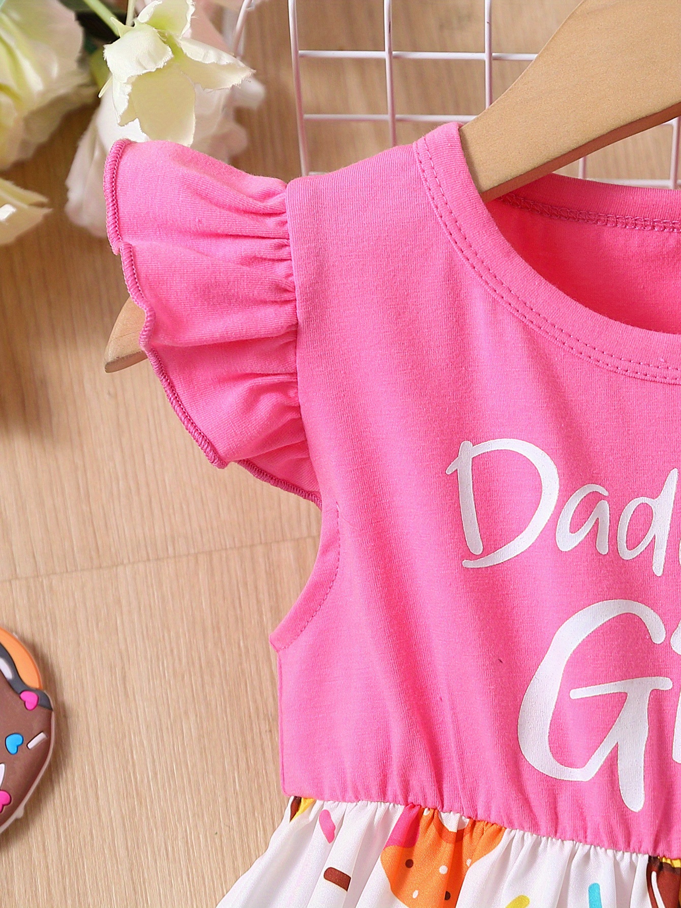 토들러 여아 플러터 슬리브 레터 Daddys Girl 및 도넛 그래픽 프린세스 드레스 파티 어린이 여름 Temu