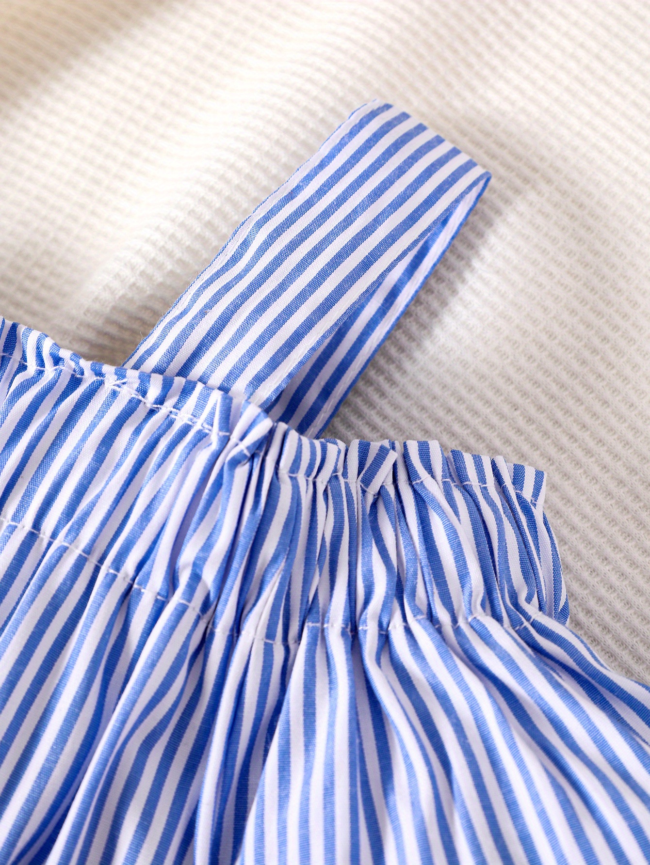 Little Girl Striped Suspender Bow Waist Mesh Spliced - Temu United