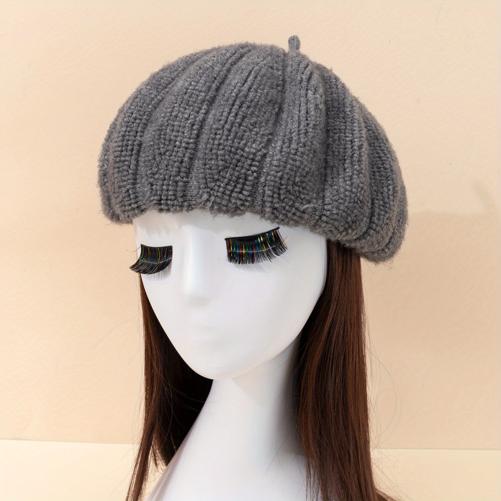 Fluffy Solid Color Winter Beret Hat Packable Thermal Knitted - Temu