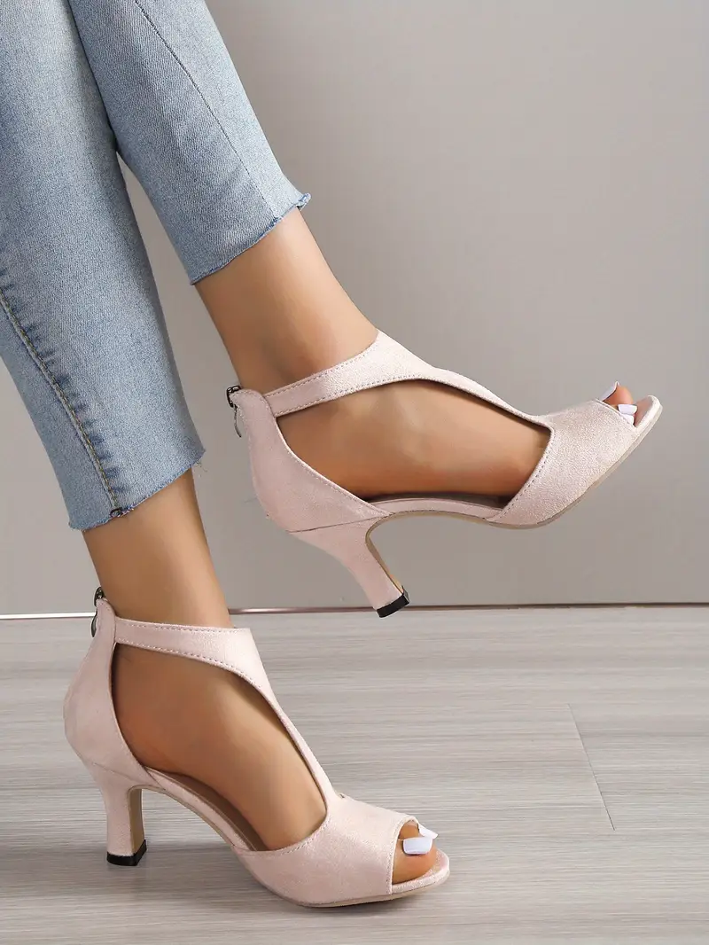 Womens Peep Toe Sandals Sexy Open Toe Back Zipper Heels Temu