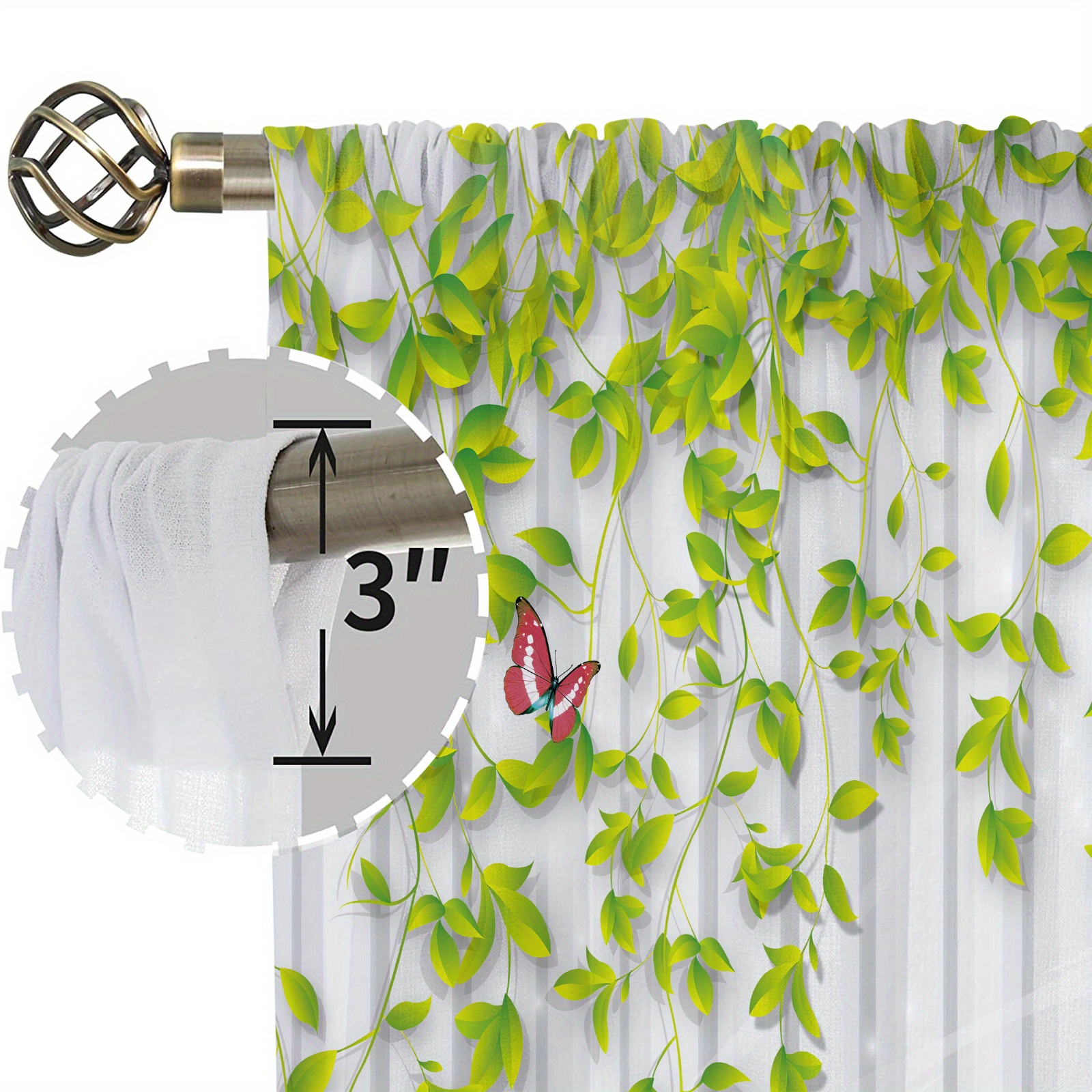 green leaf semi sheer curtain rod pocket - Temu Norway