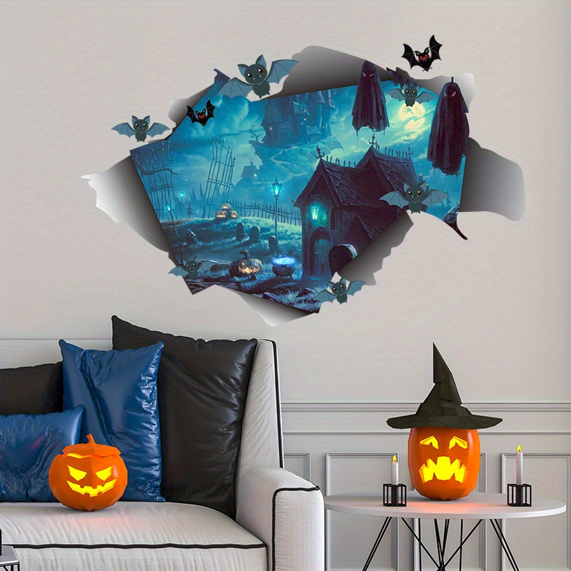 halloween broken wall bat pumpkin wall room - Temu