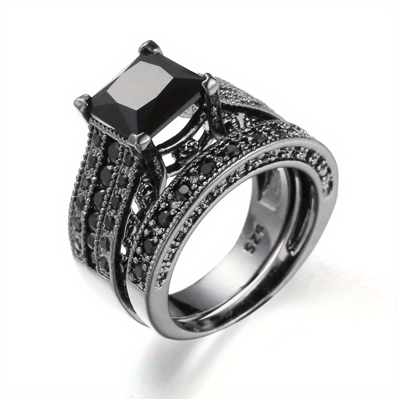 2 In 1 Vintage Rhinestone Copper Ring Engagement Wedding Band Ring ...