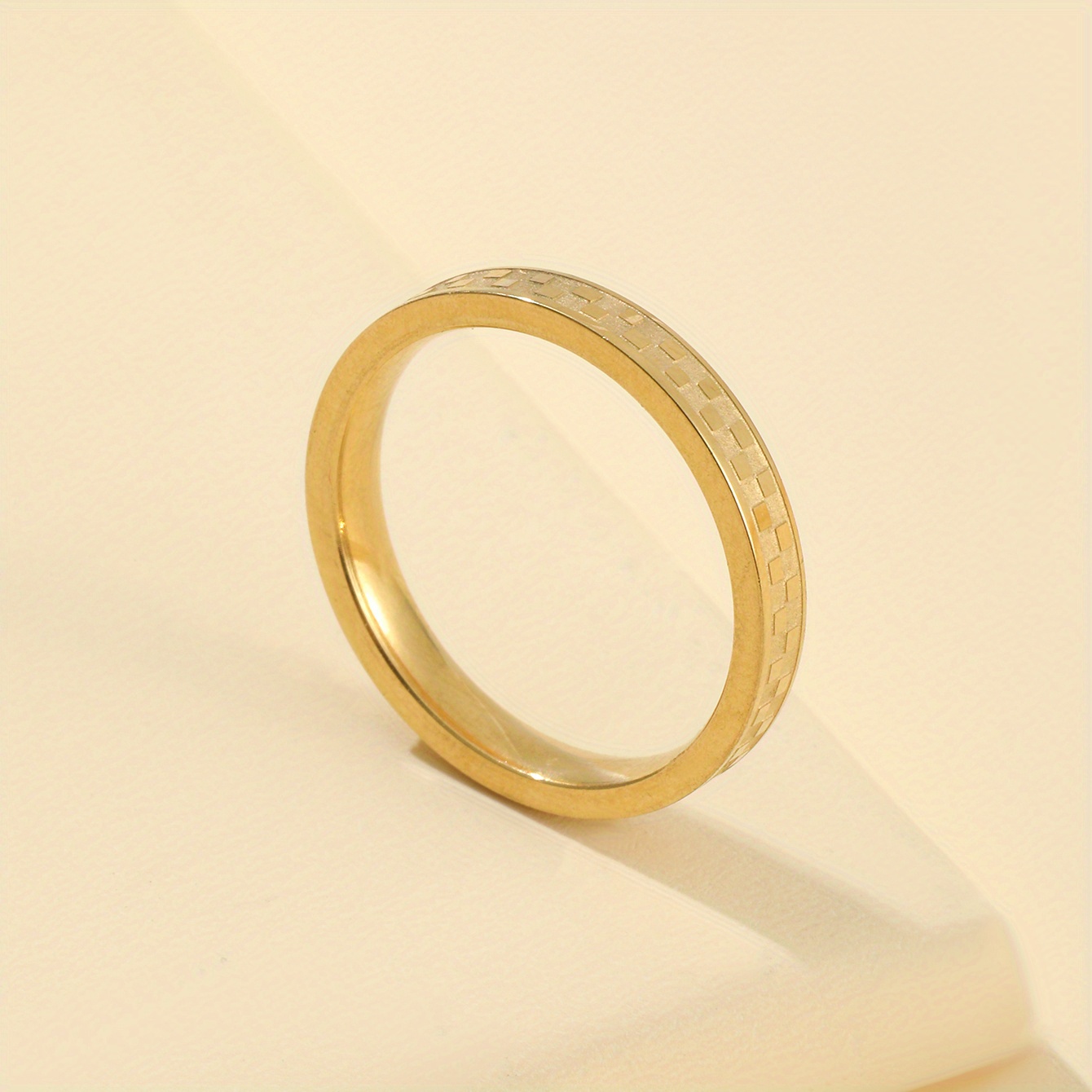 1 Golden Square Pattern Stainless Steel Ring - Temu United Kingdom