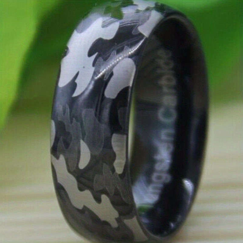 Black Domed Ring Camouflage Military Carved Tungsten Carbide - Temu ...
