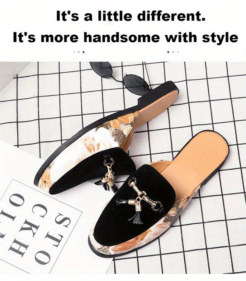 Mens Mules Tassels Shoes Round Toe Slip On Flats Backless Spring And ...