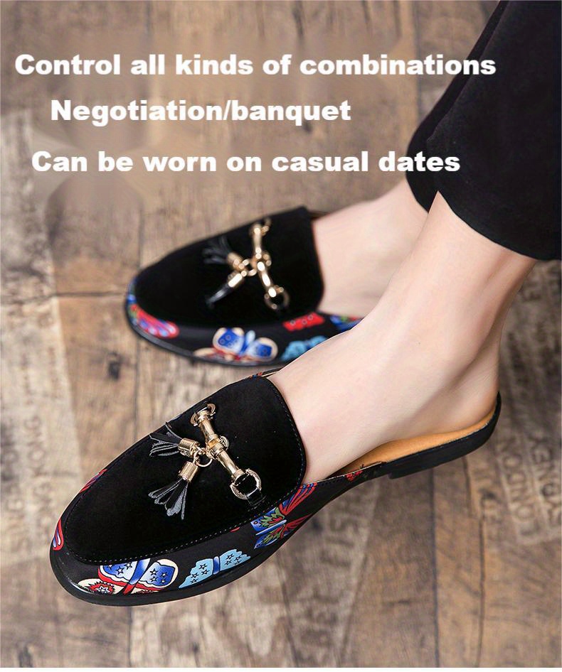 Mens Mules Tassels Shoes Round Toe Slip On Flats Backless Spring And ...