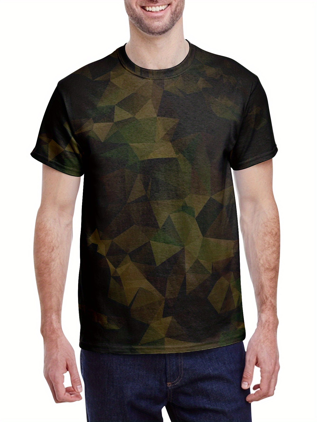 Plus Size Men's Camo Graphic Tees Male Comfy Stretch Crew - Temu New ...
